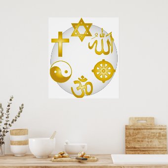 Circle of Golden Religious Symbols Poster | Zazzle