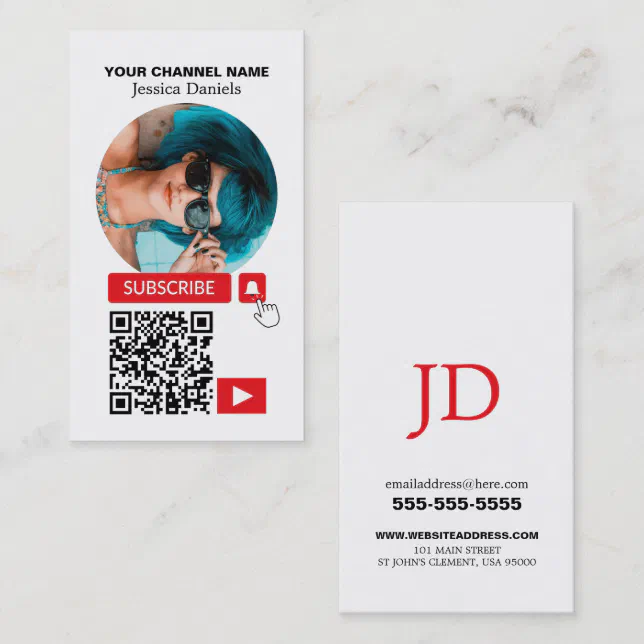 Circled Photo & QR Code, Youtube - Vlogger Business Card | Zazzle