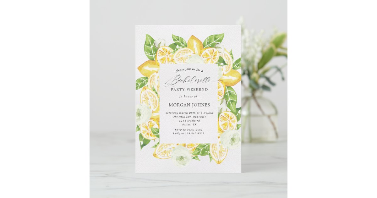 Citrus Lemon Tree Bachelorette Party Invitation | Zazzle