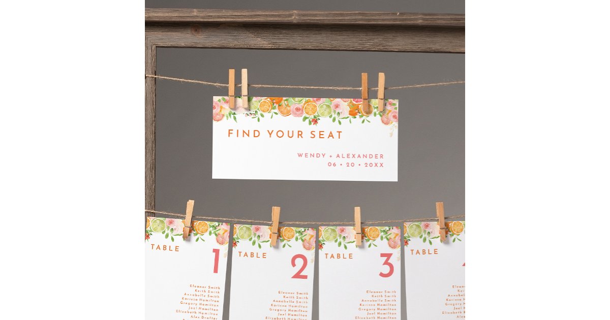 Citrus Watercolor Hanging Seating Chart Header | Zazzle