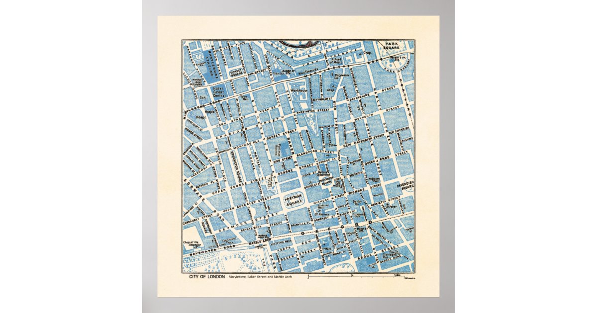 City of London Map - Marylebone, Baker Street Poster | Zazzle