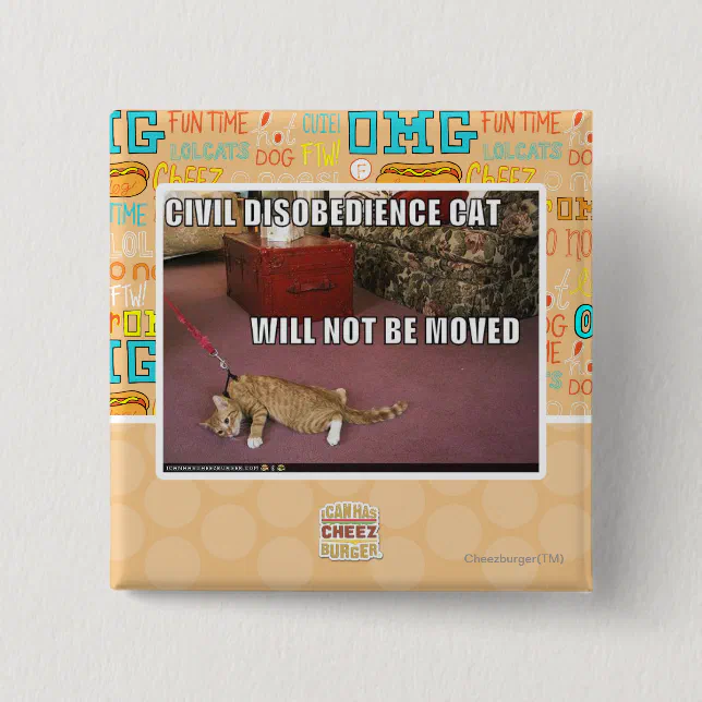 Civil Disobedience Cat 15 Cm Square Badge | Zazzle