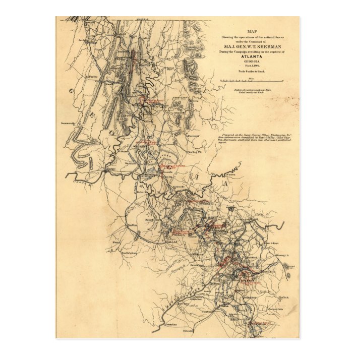 Civil War Atlanta Campaign Map September 1, 1864 Postcard | Zazzle.co.uk