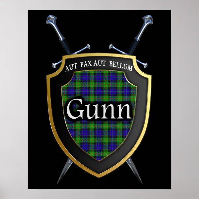 Clan Gunn Tartan Scottish Shield & Swords Poster | Zazzle