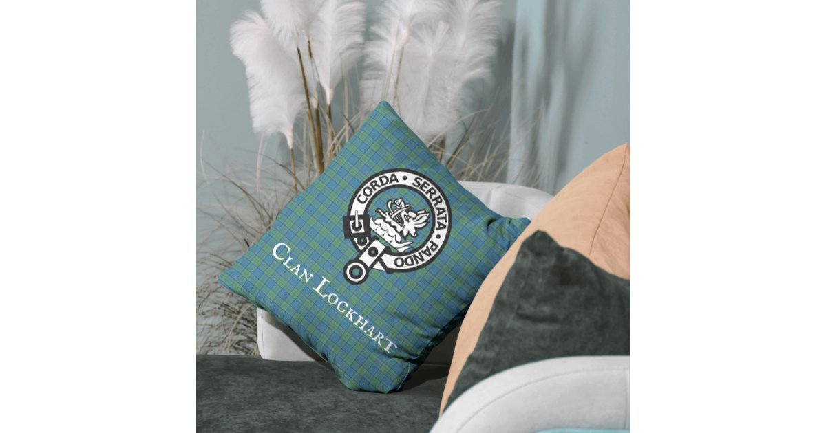 Clan Lockhart Crest Badge & Tartan Cushion | Zazzle