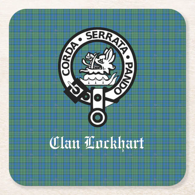 Clan Lockhart Crest Badge & Tartan Square Paper Coaster | Zazzle