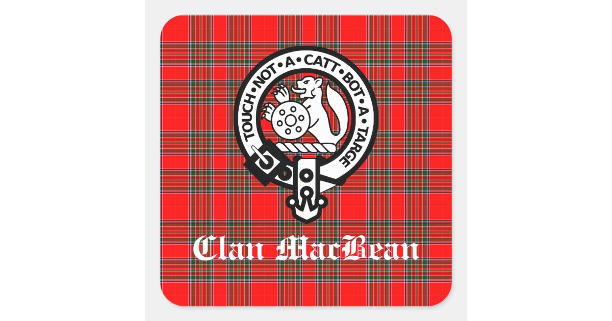 Clan MacBean Crest Badge & Tartan Square Sticker | Zazzle
