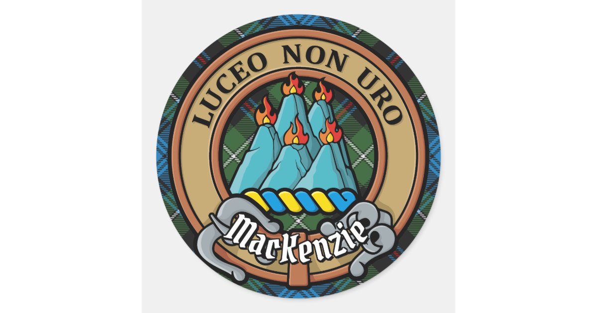 Clan MacKenzie Crest over Tartan Classic Round Sticker | Zazzle