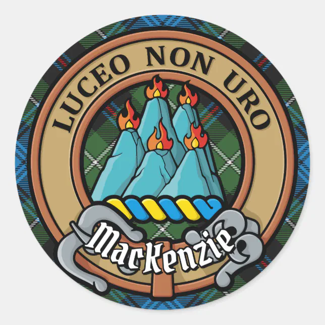 Clan MacKenzie Crest over Tartan Classic Round Sticker | Zazzle