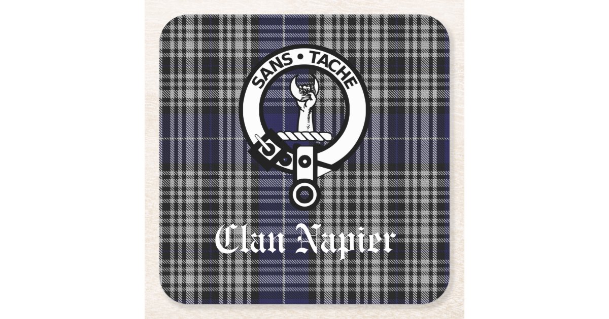 Clan Napier Crest Badge and Tartan Square Paper Coaster | Zazzle