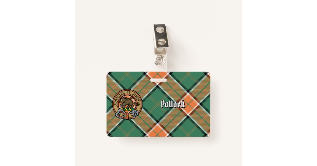 Clan Pollock Crest over Tartan ID Badge | Zazzle