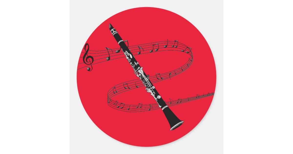 Clarinet on Red Musical Background Classic Round Sticker | Zazzle