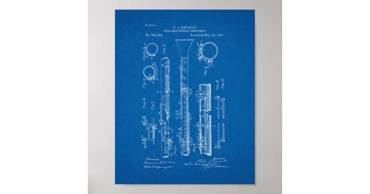 Clarinet Patent - Blueprint Poster | Zazzle