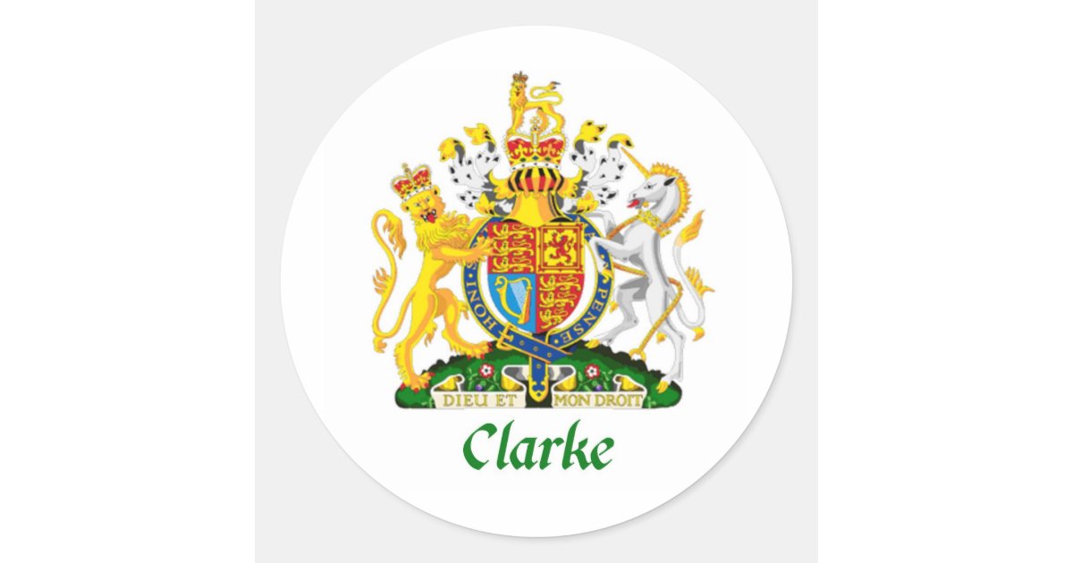Clarke “Clarke Coat of Arms” “Clarke Family Crest” Classic Round ...