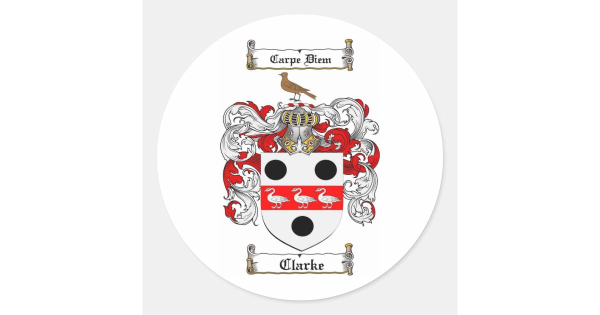 CLARKE FAMILY CREST - CLARKE COAT OF ARMS CLASSIC ROUND STICKER | Zazzle