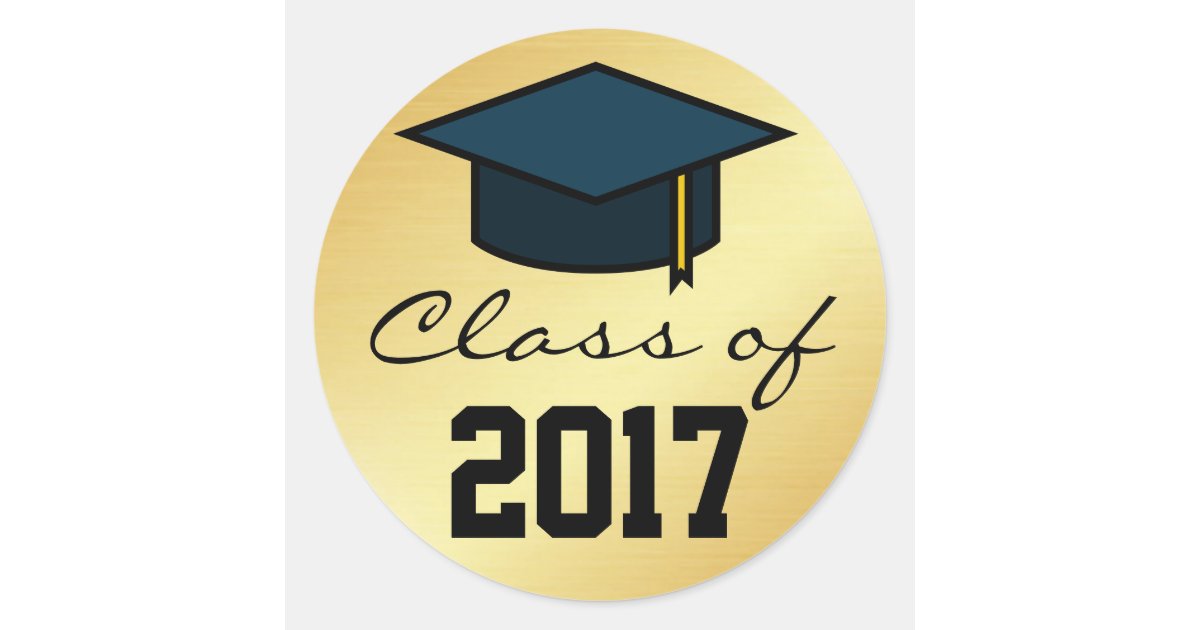 Class of 2017 Graduation Cap Sticker, Gold Black Classic Round Sticker ...