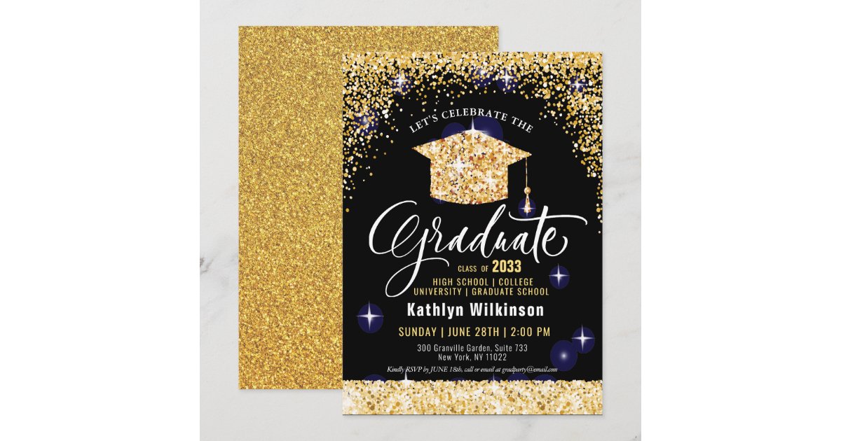 Class of 2023 Elegant Gold Glitter Graduation Invitation | Zazzle