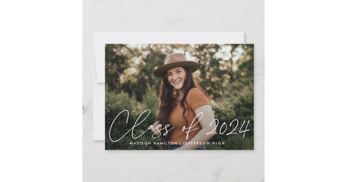 Class of 2023 White Script Photo Graduation Party Invitation | Zazzle