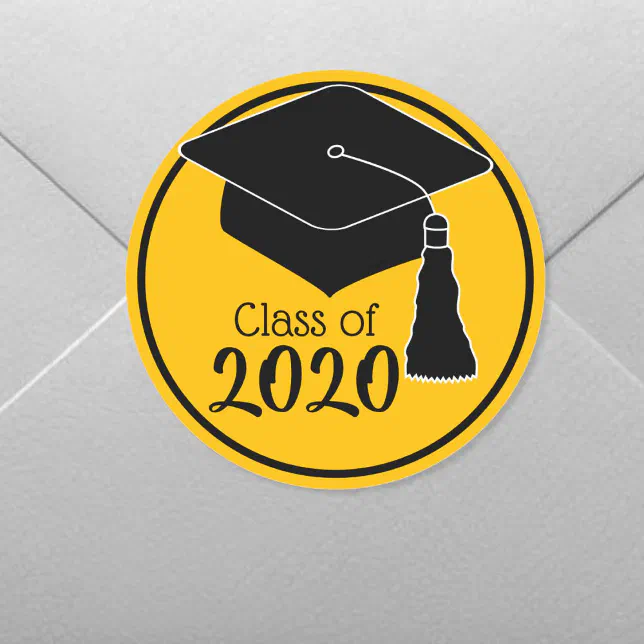 Class of 2024 Black and Gold Grad Cap Classic Round Sticker | Zazzle