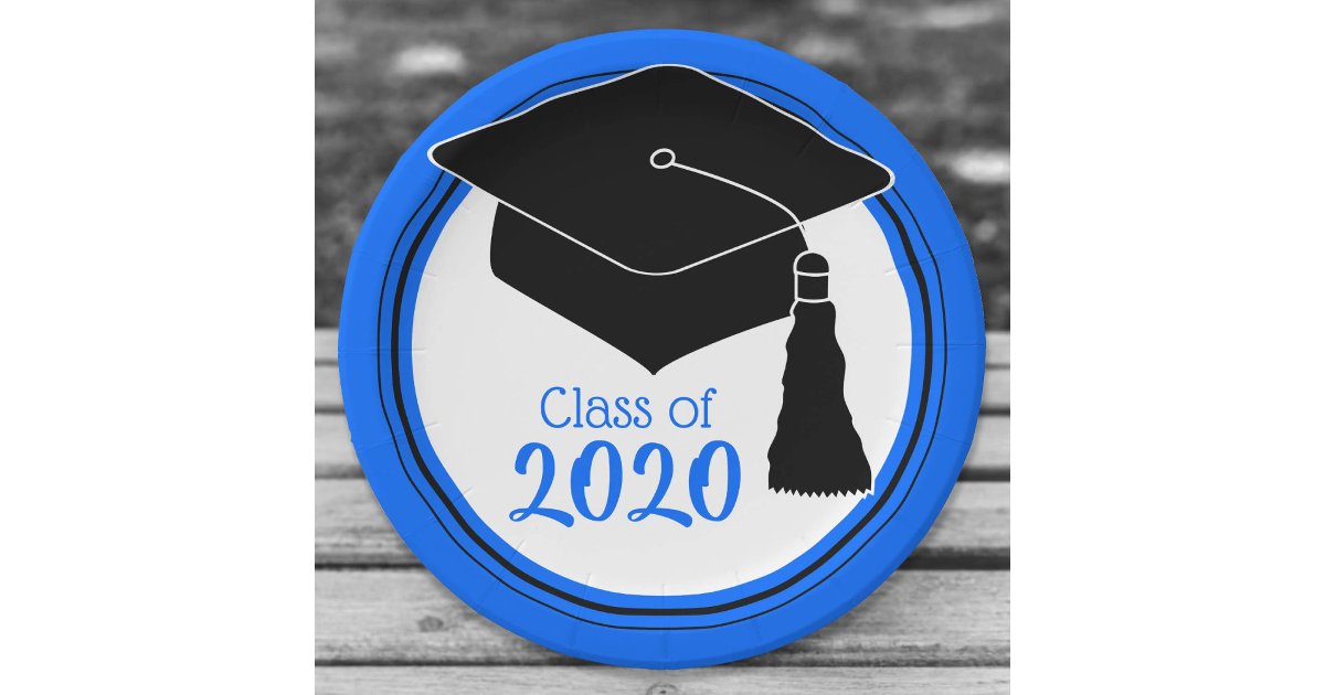 Class of 2024 Grad Cap Blue and Black Paper Plate | Zazzle