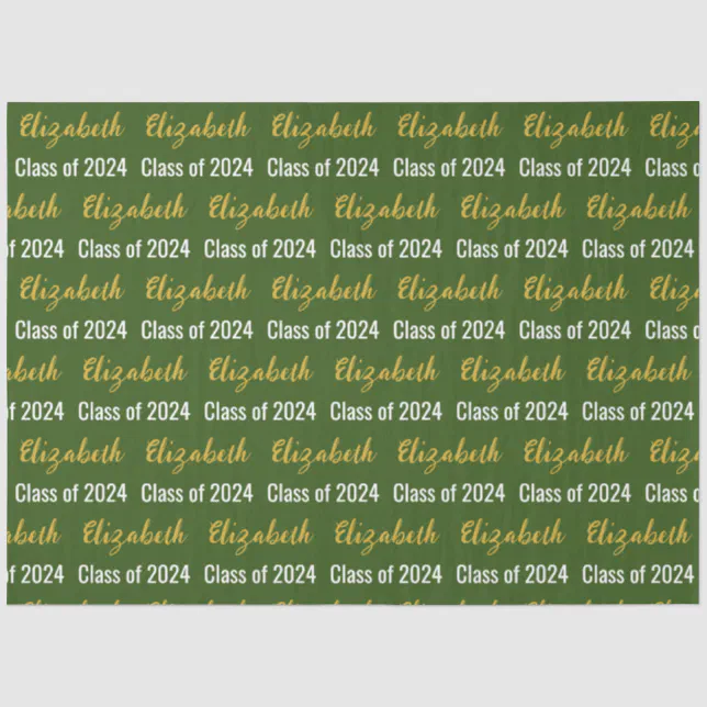 Class of 2024 Graduate's Name Green White Gold Tissue Paper | Zazzle