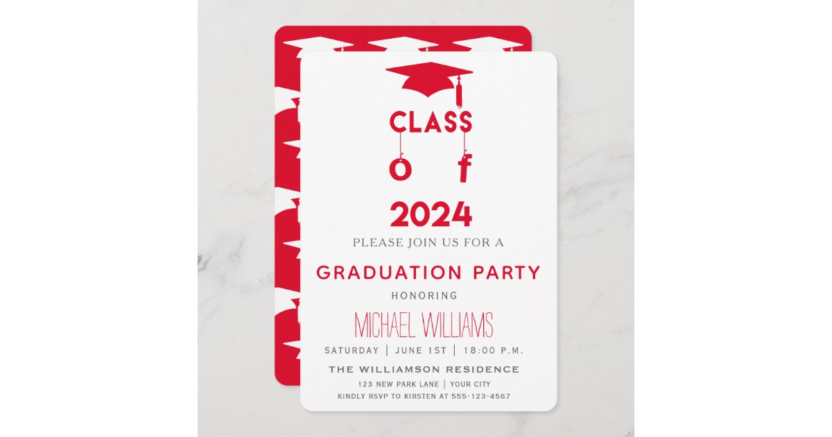 Class of 2024 - Red Graduation Party Invitation | Zazzle
