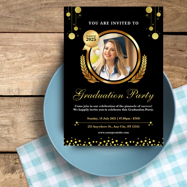 Class of 2025 Black & Gold Elegant Graduation Invitation | Zazzle
