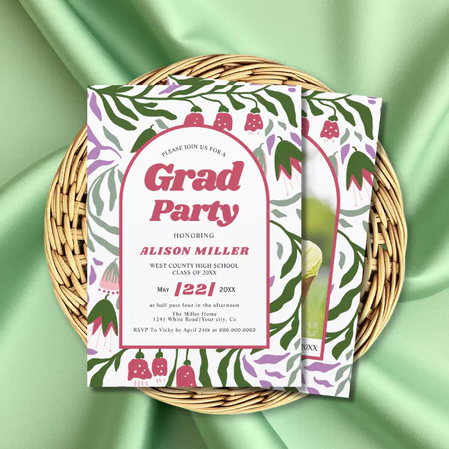 Class Of 2025 colourful retro flowers Graduation Invitation | Zazzle