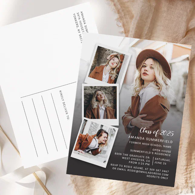 Class of 2025 Grad Photo Collage Script Graduation Invitation Postcard ...