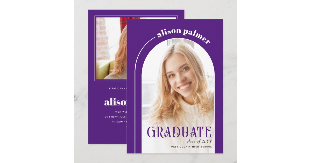 Class of 2025 GRADUATE arch purple photo Invitation | Zazzle