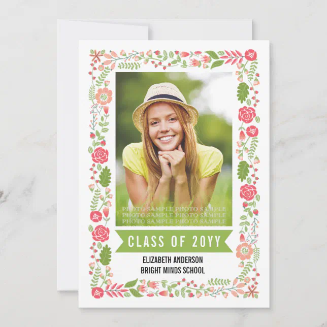 Class of 2025 graduation floral border photo invitation | Zazzle