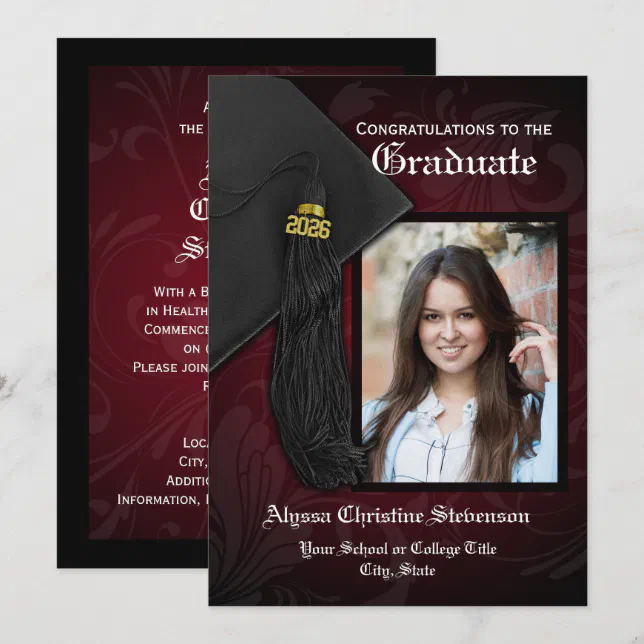 Class of 2025 Maroon Tassel Photo Graduation Invitation | Zazzle
