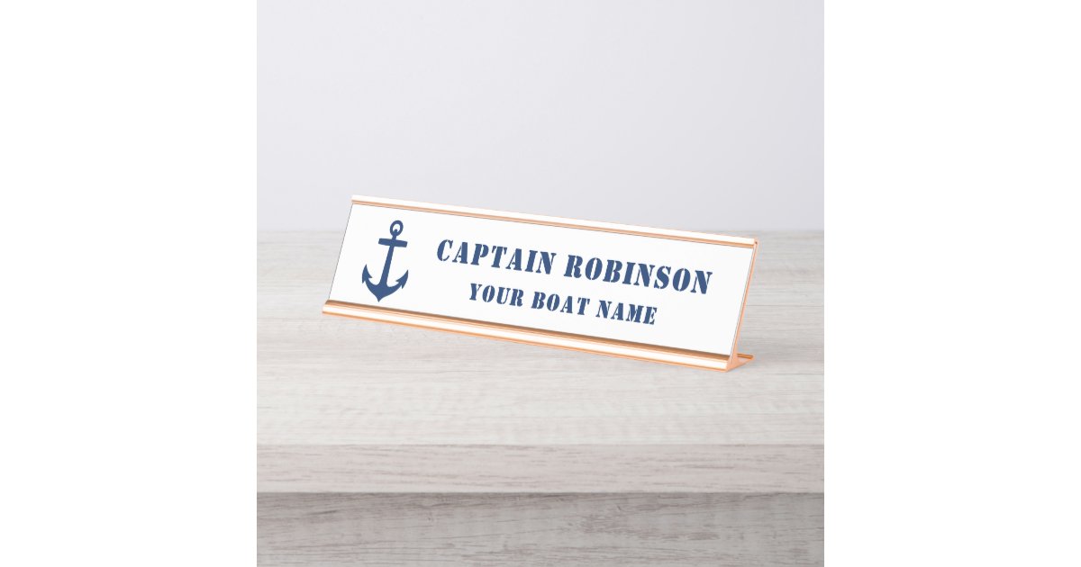 Classic Anchor Your Captain Title Boat Name Gold Desk Name Plate | Zazzle