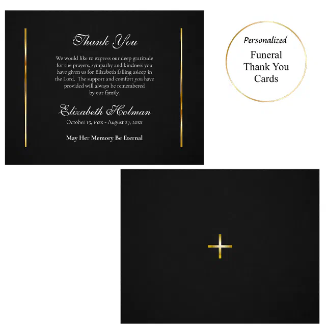 Classic Black and Gold Orthodox Funeral Thank You Card | Zazzle