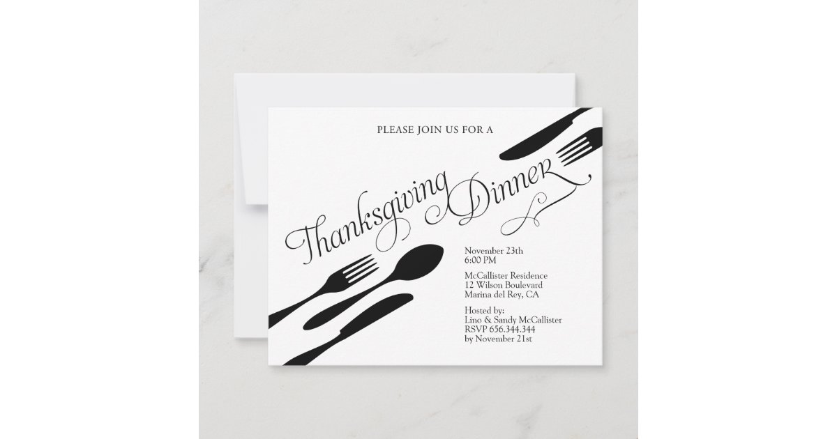 Classic Black and White Thanksgiving Dinner Party Invitation | Zazzle