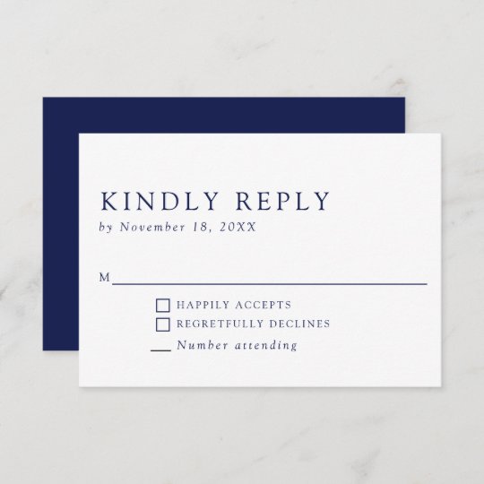 Classic Blue Elegant Simple & Clean Kindly Reply RSVP Card | Zazzle.co.uk