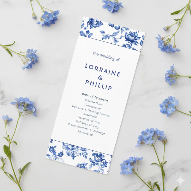 Classic Blue Floral delftware wedding ceremony Programme | Zazzle