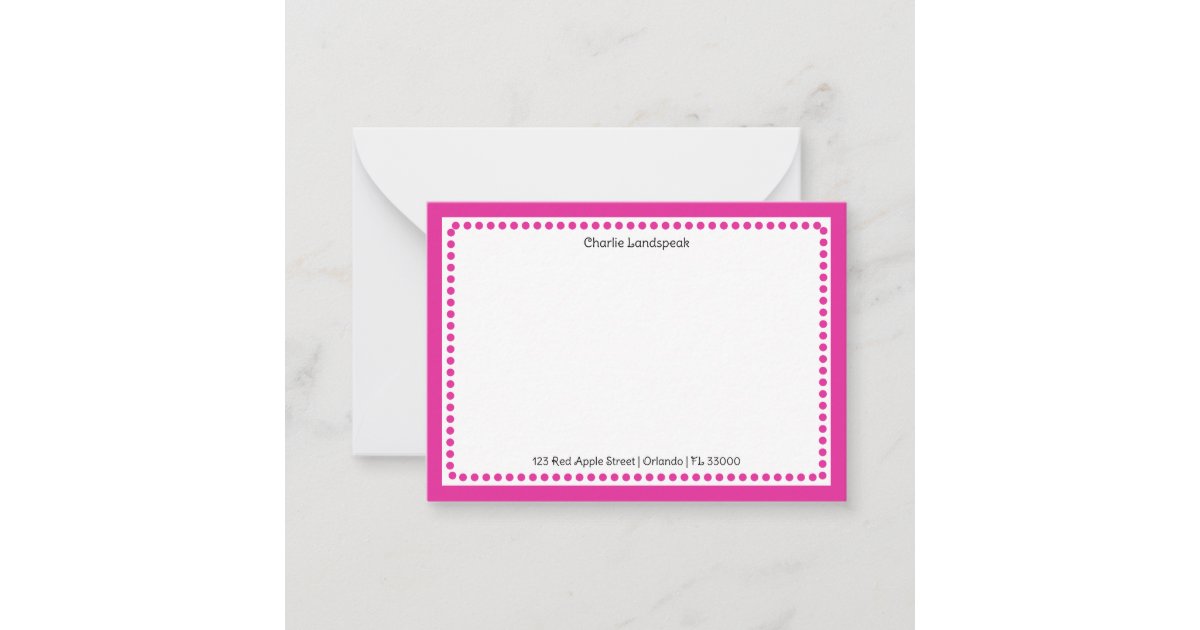 Classic Bright Pink Border & Dots Monogrammed Card | Zazzle