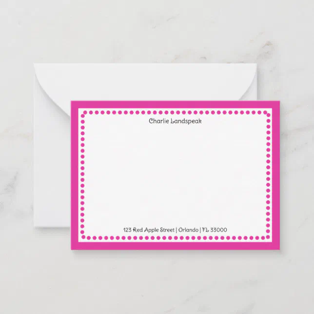 Classic Bright Pink Border & Dots Monogrammed Card | Zazzle