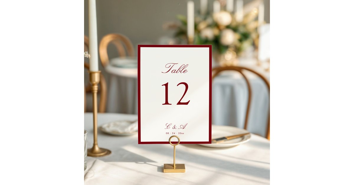 Classic Calligraphy Deep Red Old Money Table Number | Zazzle