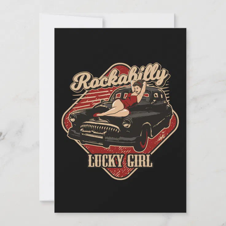 Classic Car Rockabilly Hot Rod PinUp Girl Invitation | Zazzle