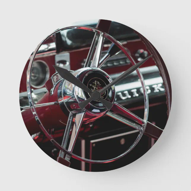 Classic Car Steering Wheel Round Clock | Zazzle