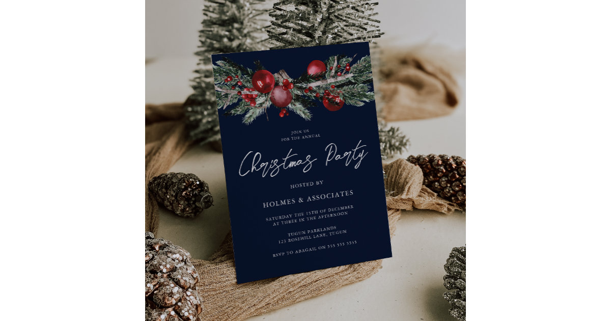 Classic Christmas Corporate Blue Christmas Party Invitation | Zazzle