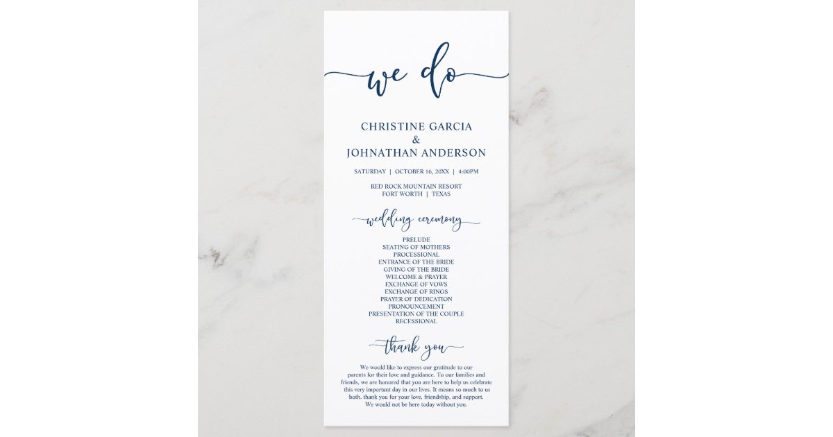 Classic Classy Wedding Program Card | Zazzle