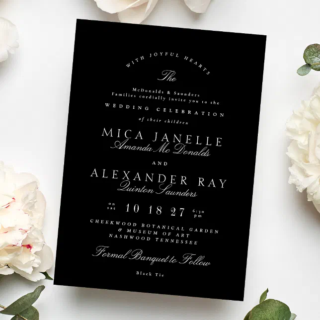 Classic Elegant Calligraphy Black & White Wedding Invitation | Zazzle