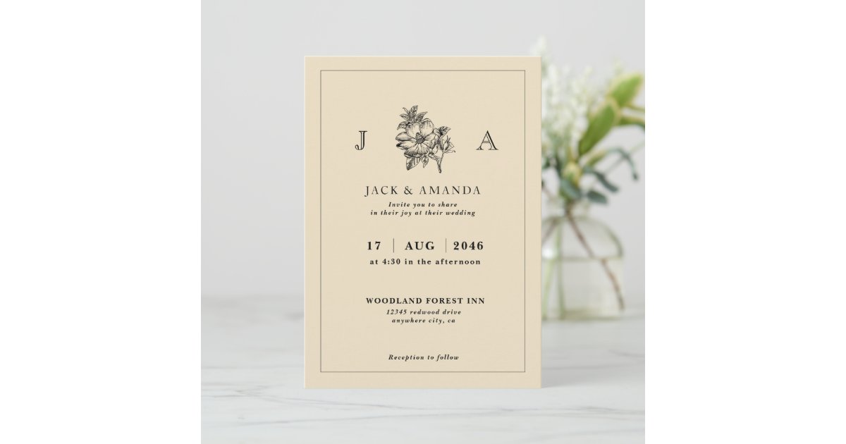 Classic Elegant Simple Floral Wedding Invitation | Zazzle
