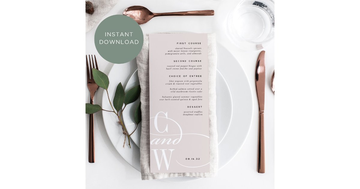 Classic Flourish Monogram Menu Card | Zazzle