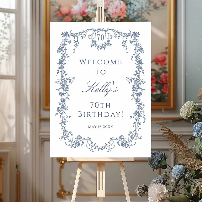 Classic French Blue 70th Birthday Party Welcome Poster | Zazzle