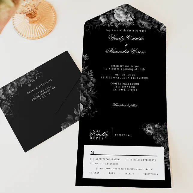 Classic Gothic Black Wedding All In One Invitation | Zazzle