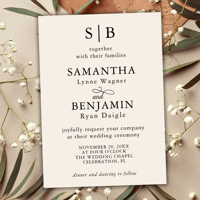 Classic Ivory Monogram Initials Wedding Invitation | Zazzle